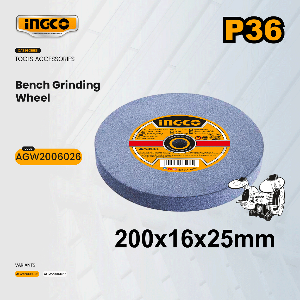 Ingco P36 / P60 Abrasive Bench Grinding Wheel AGW2006026 / AGW2006027 ...