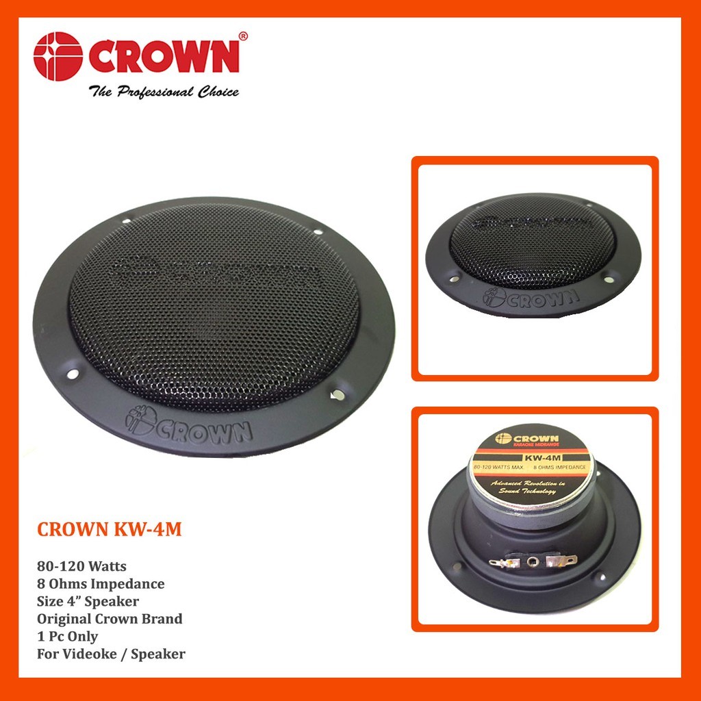 Original Crown KW-4M 4 Inches 120W 8 Ohms Professional Midrange Speaker KW4M KW 4M Mid Range ...