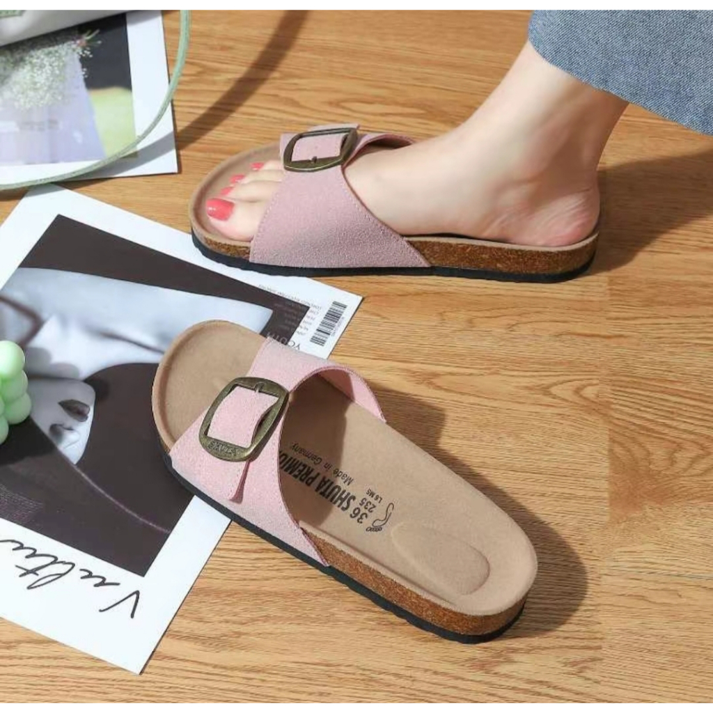 Authentic SHUTA Women's Cork Slippers with Adjustable Buckle Rubber ...