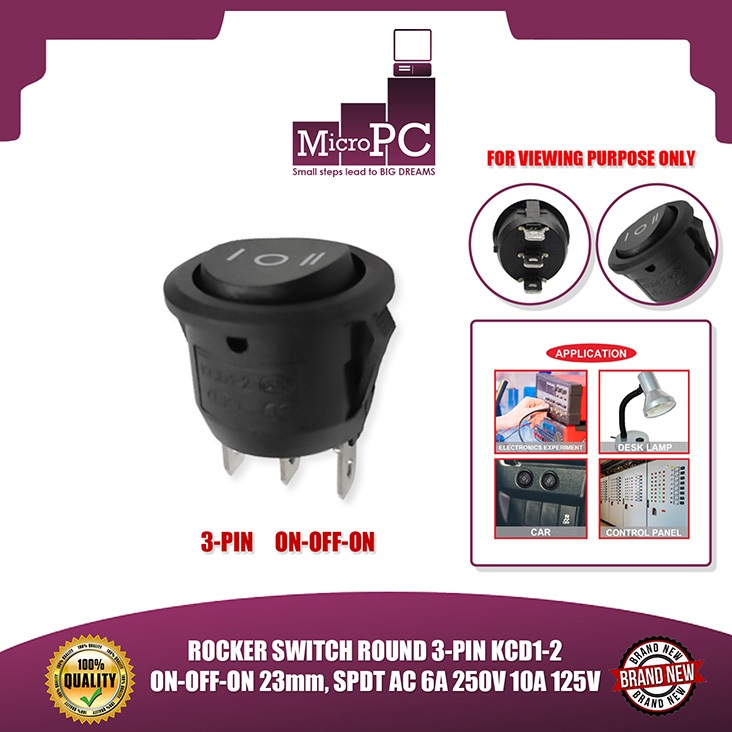 MICRO PC ROCKER SWITCH ROUND 3-PIN KCD1-2 ON-OFF-ON 23mm, SPDT AC 6A ...