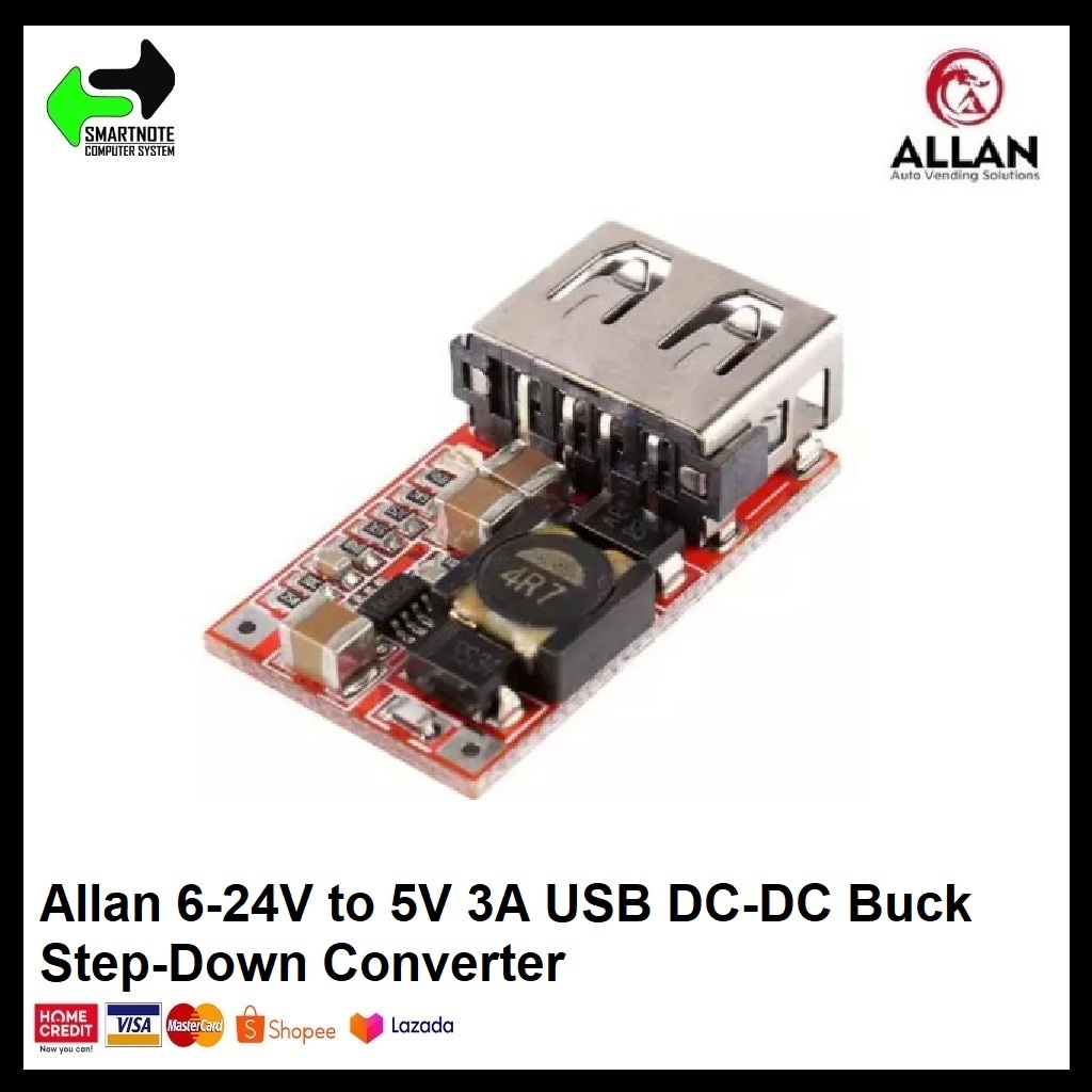 Allan 6-24V to 5V 3A USB DC-DC Buck Step-Down Converter | Shopee ...
