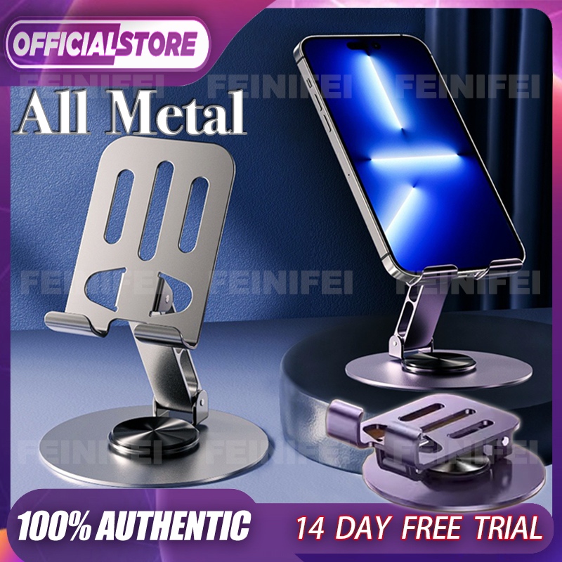 Desktop Stand All Metal Phone Holder 360° Rotating Foldable Cellphone ...