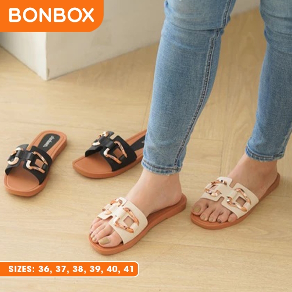 BONBOX Flat PVC Sandals for Women Anti Slip PVC for Casual Durable ...