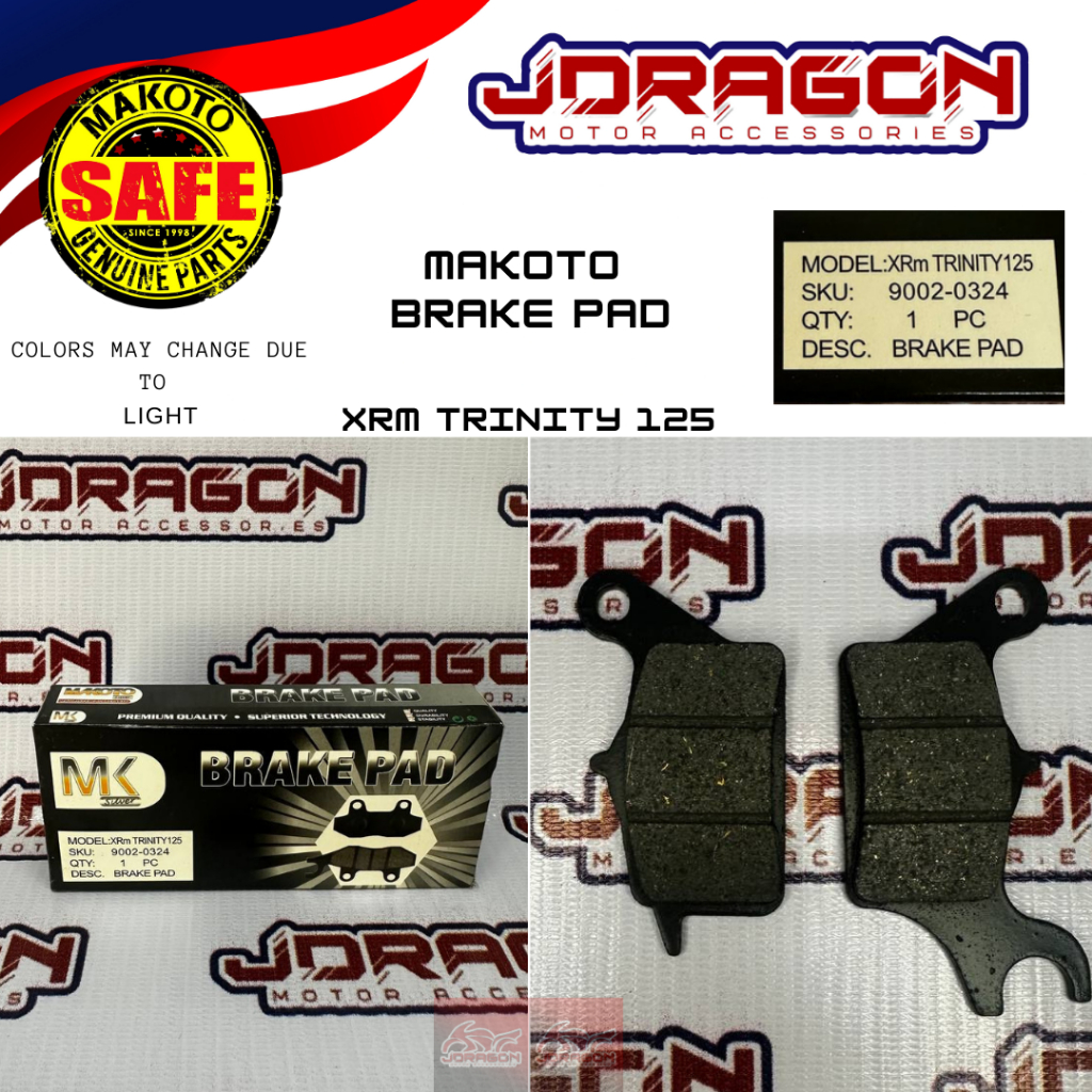 MAKOTO BRAKE PAD (XRM TRINITY/XRM 125/SMASH) | Shopee Philippines