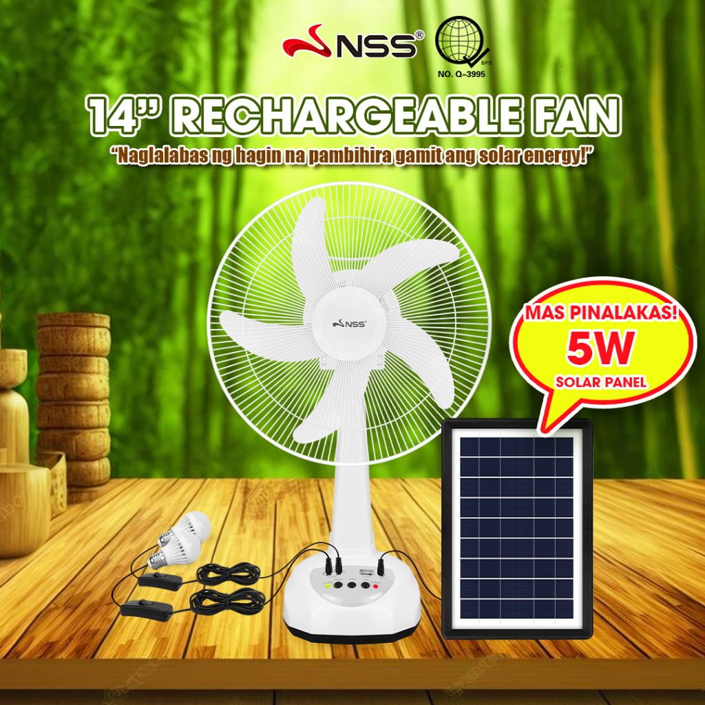 NSS 12'' Solar Fan Rechargeable Electric Fan with solar panel 14 ...