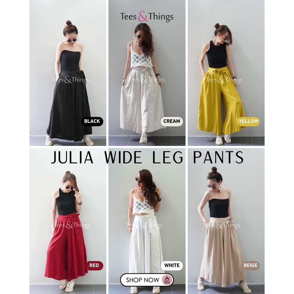 TEES AND THINGS Julia Garterized Wide Leg Pants With Ribbon Tie And ...