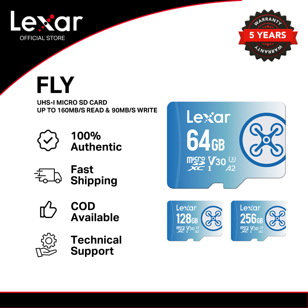 Lexar Fly 64GB/128GB/256GB microSDXC Stable Write Speed A2 Class UHS-I ...
