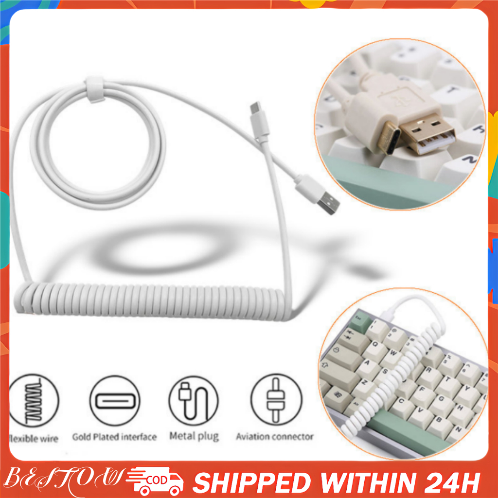 Mechanical Keyboard Data Cable Type-C to USB Coiled Spring Charging ...