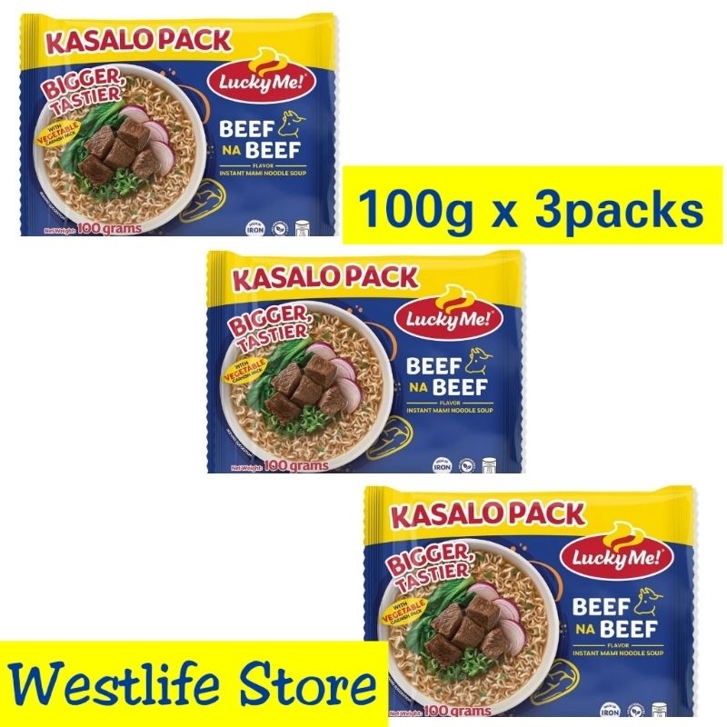 Lucky Me Beef na Beef Kasalo Pack. Instant Mami Noodles. 100g x 3packs ...