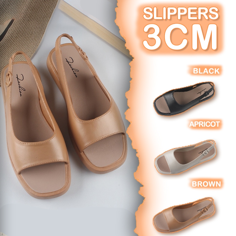 3CM PVC Square Open Toe Cooling Belt Slippers For Women Soft Sole Flat ...