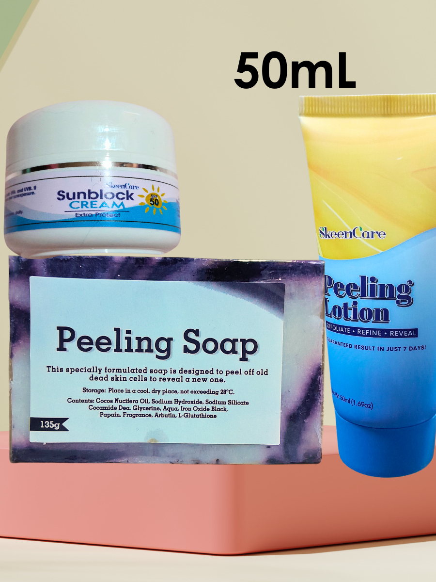 SkeenCare Trio: Peeling Lotion 50ml, Sunblock Cream 10g SPF50, and ...