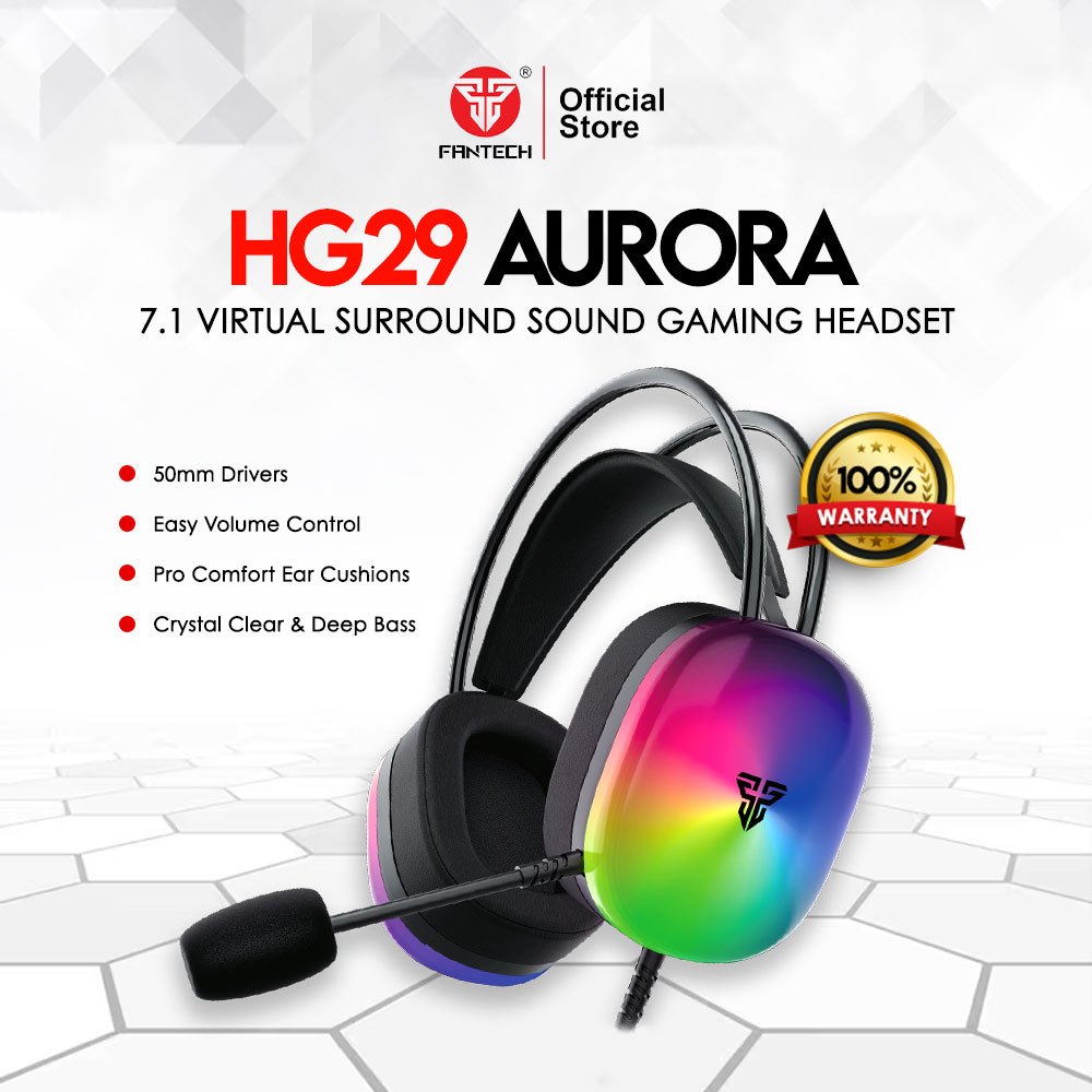 Fantech HG29 Aurora 7.1 Virtual Surround Sound Gaming Headset With Alluring Soft RGB Headphones ...