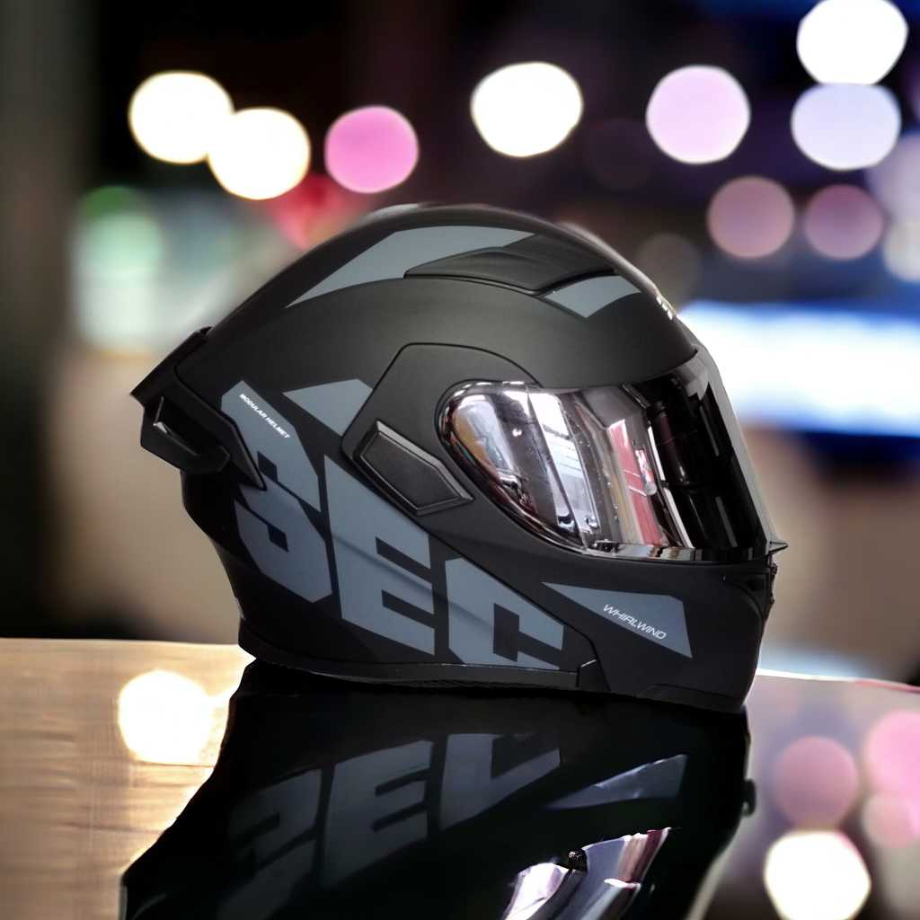 SEC Whirlwind- Solid Matte/Gloss Modular Helmet (Free Visor and Spoiler ...