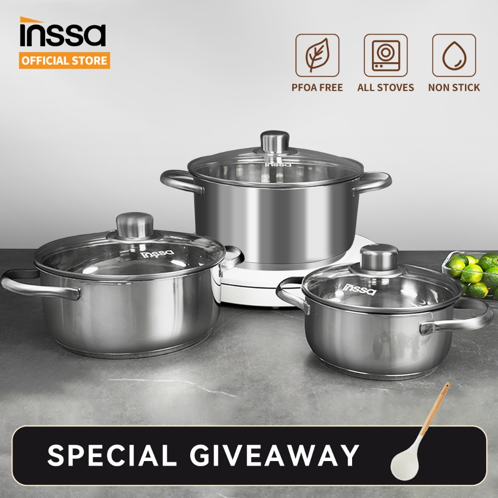 INSSA Cookware Set 304 Stainless Steel Soup Pot 16/20/24cm | Shopee ...