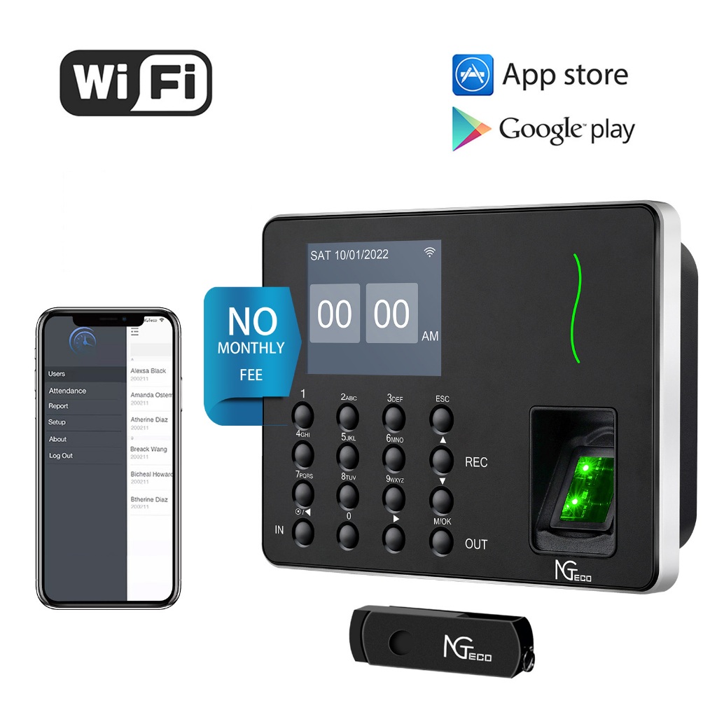 NGTeco W3 Fingerprint Time Attendance Machine WiFi Auto Digital Bundy ...