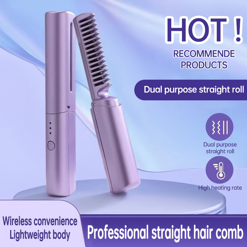 Straight Hair Comb Wireless 2in1 Hair Straightener and Curler USB ...
