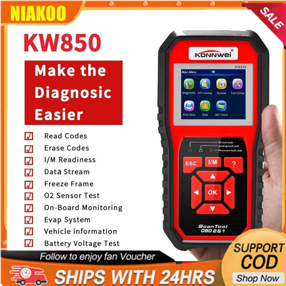 KONNWEI KW850 full OBD2 Car Diagnostic Tools OBD 2 Auto Scanner Check Engine O2 sensor Battery ...
