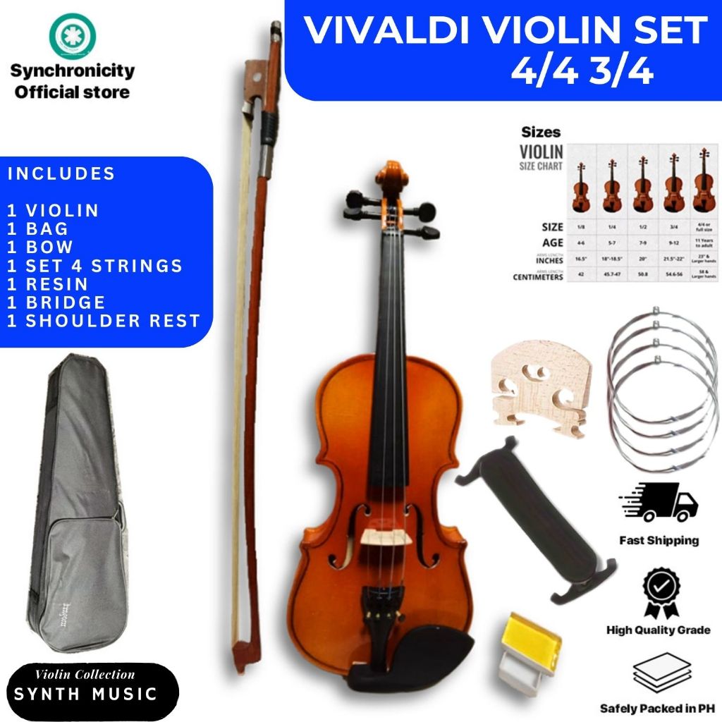 Vivaldi Violin Complete Set Mozart 4/4 3/4 Natural Varnish Fiddle with ...