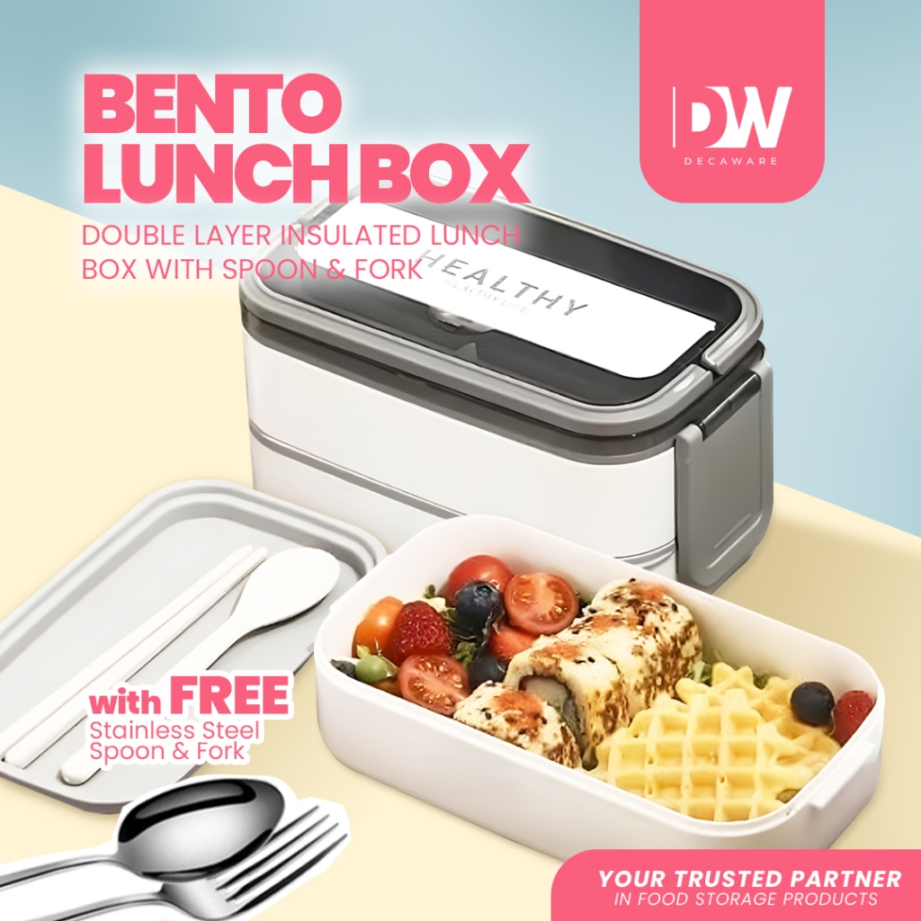 Double Layer Bento Box Leakproof Microwaveable Lunch Box with Utensils ...