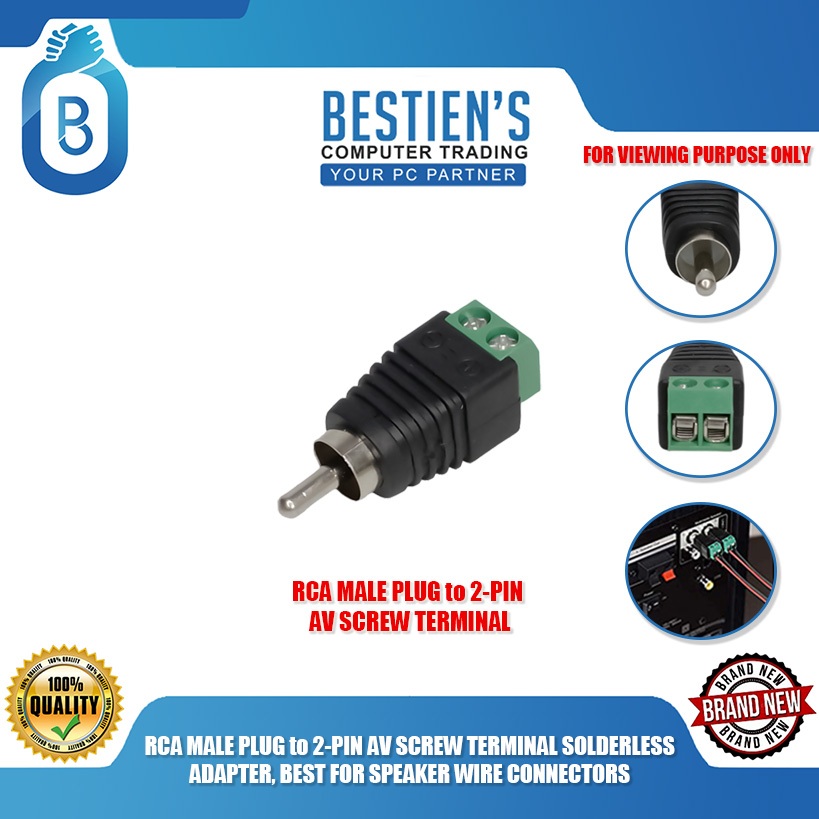 RCA MALE PLUG to 2-PIN AV SCREW TERMINAL SOLDERLESS ADAPTER, BEST FOR ...