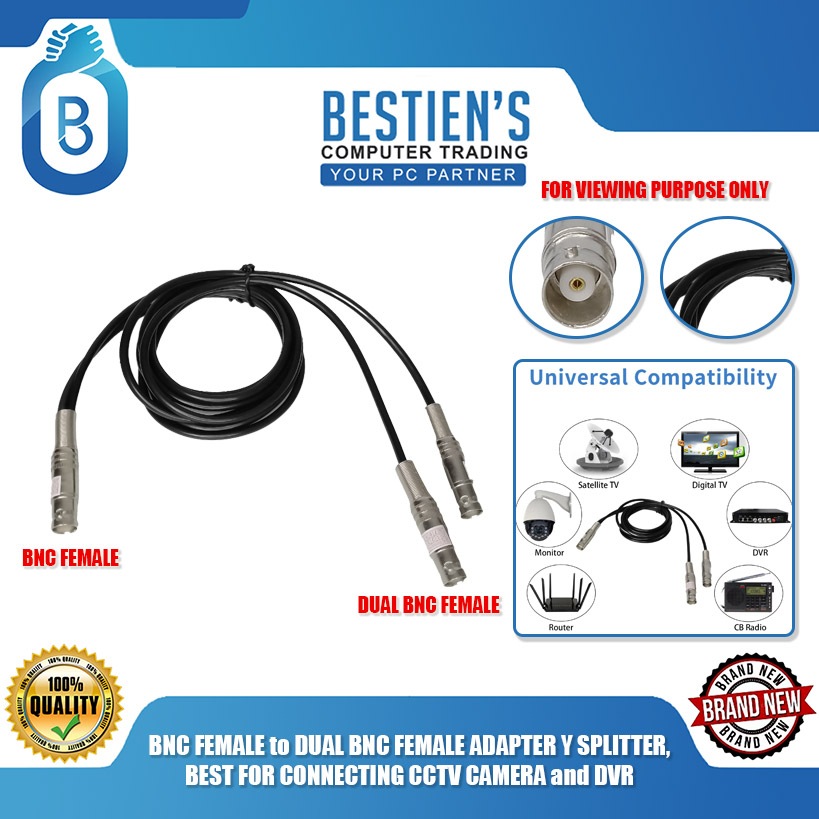 BNC MALE to DUAL BNC FEMALE CONNECTOR ADAPTER CABLE Y SPLITTER, BEST ...