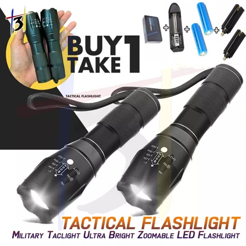 Buy 1 Take 1 Flashlight Taclight Complete Set with Rechargeable Battery ...
