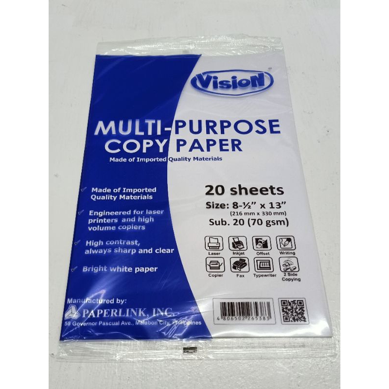 VISION Multi-purpose Copy Paper Bond Paper Legal Size Long Bond Paper ...