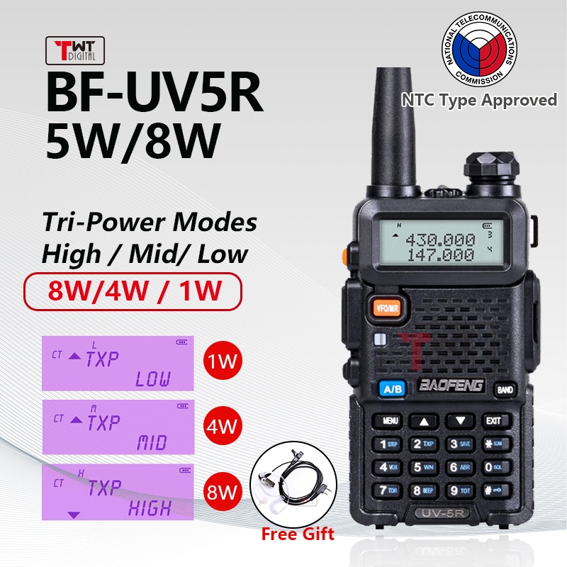 Baofeng UV-5R 8W 1800mAh Walkie Talkie Tri-power VHF/UHF Dual Band 128CH Two Way Radio Original ...