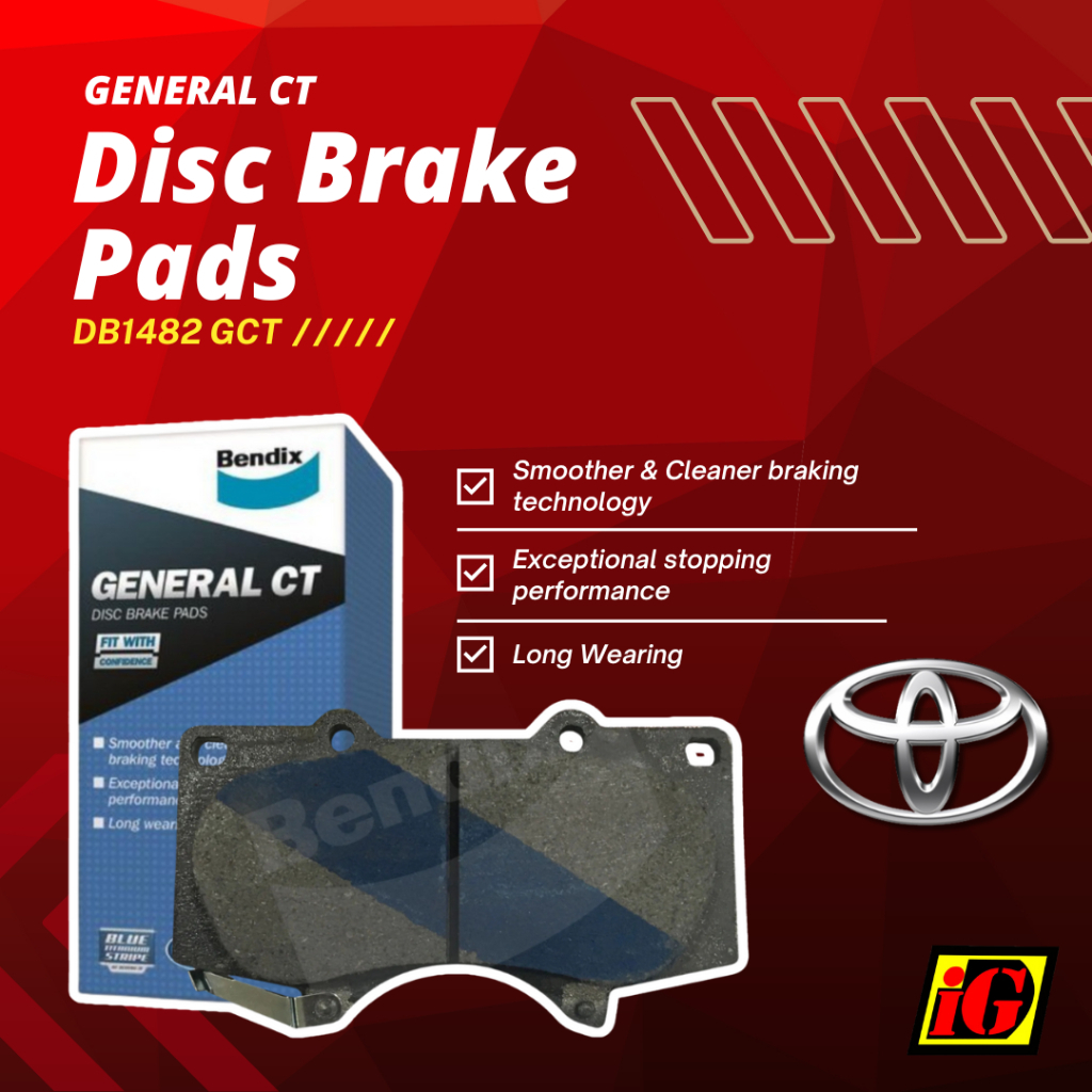 Bendix General CT Disc Brake Pads DB1482 Toyota Landcruiser Toyota Hilux (AUP-2524) | Shopee ...