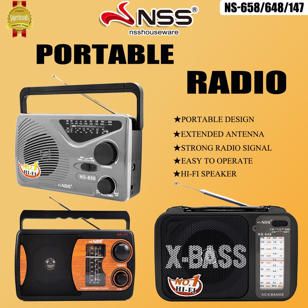 NSS Portable Radio AM/FM/SW Band Radio Hi-FI Speaker AC/DC Battery ...