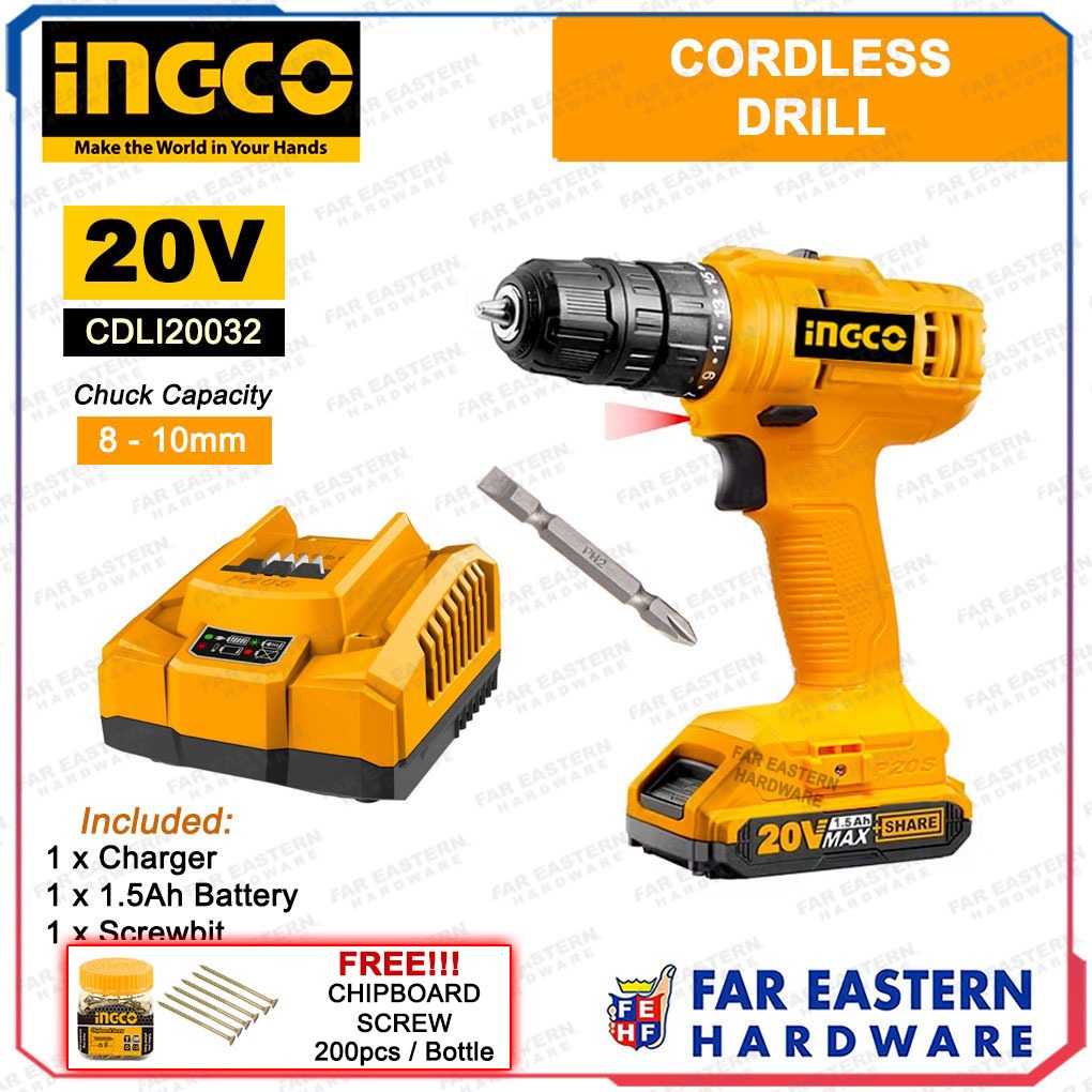 INGCO Cordless Drill 20V w/ Battery & Charger CDLI20032 INSUP | Shopee ...