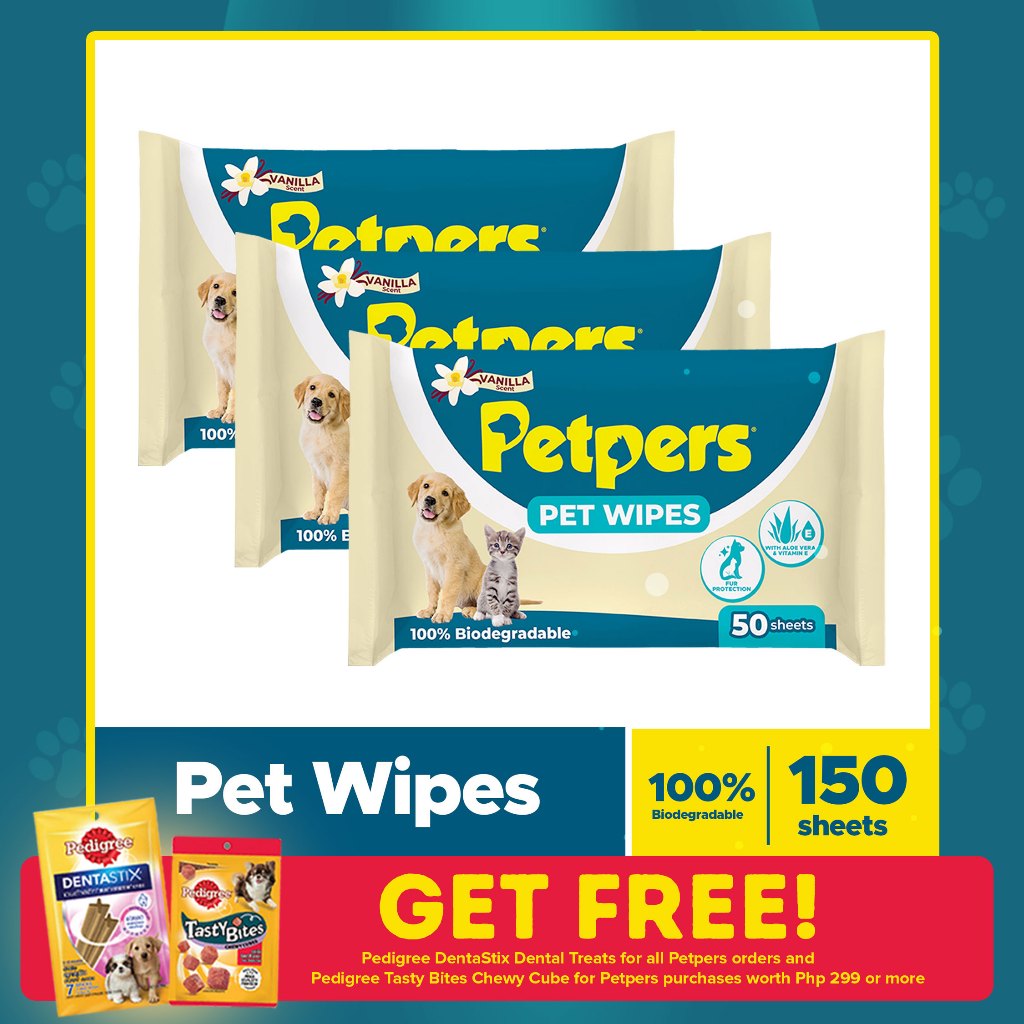 [Bundle of 3] Petpers Pet Wipes Vanilla Scent (50 sheets x 3 packs ...