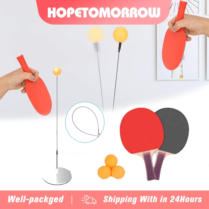 Table Tennis Trainer Set Elastic Shaft Pong Balls Paddles Set PingPong ...
