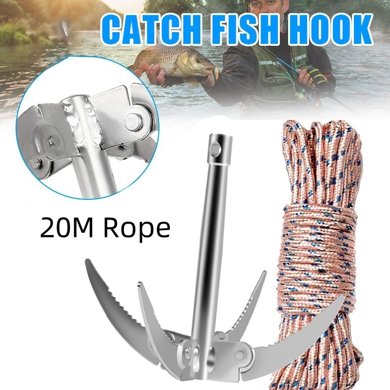 4 Claw Folding Boats Anchor Sickle Grappling Hook Survival Tool Grass ...