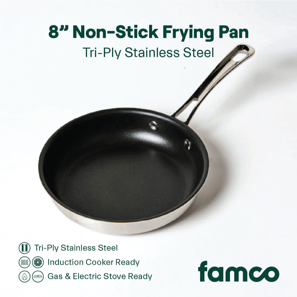 Famco 8" Non-Stick Frying Pan 20cm Tri-Ply Stainless Steel Induction ...