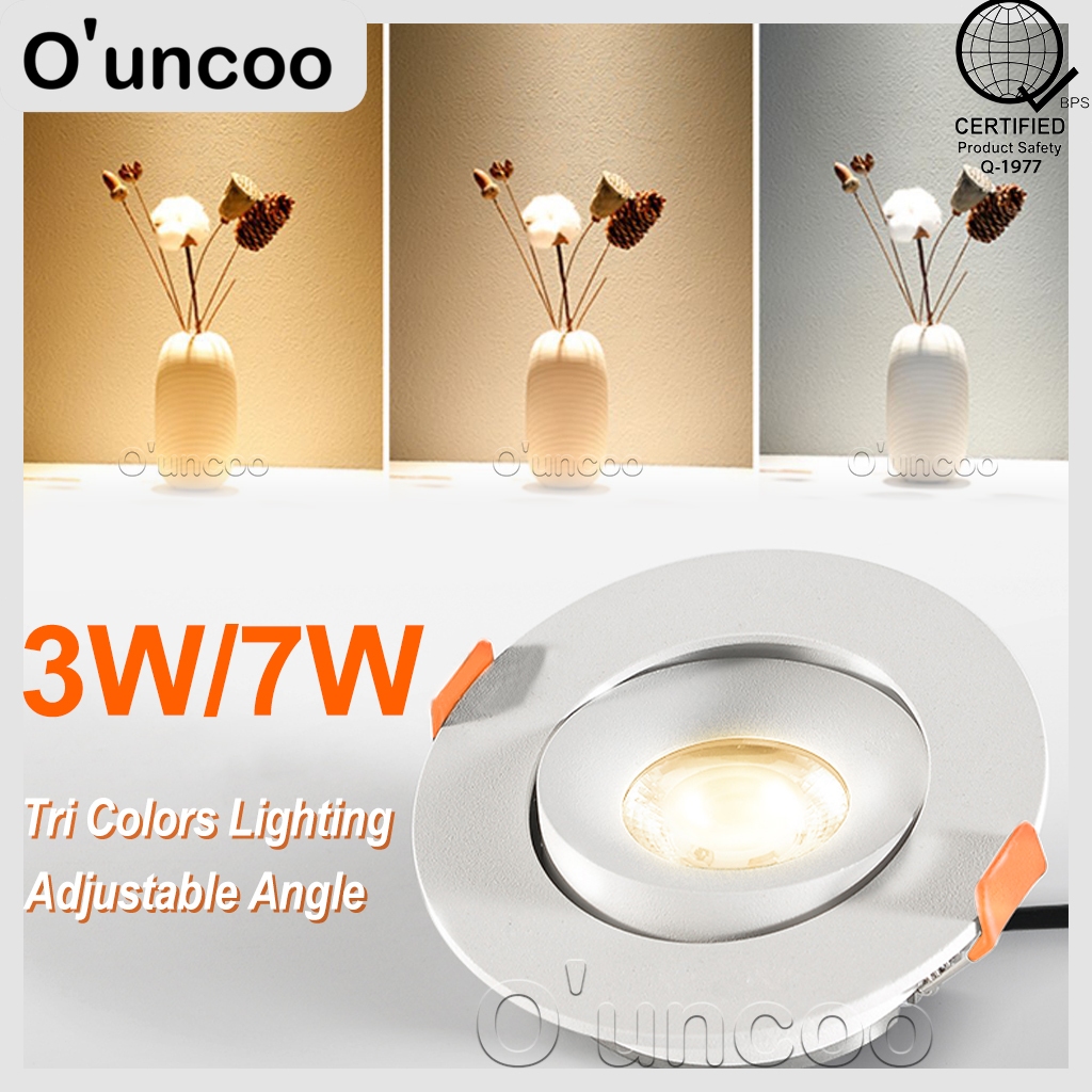 O'uncoo Pin Light Angle Adjustable Tri Colors Spotlight Led Downlight ...