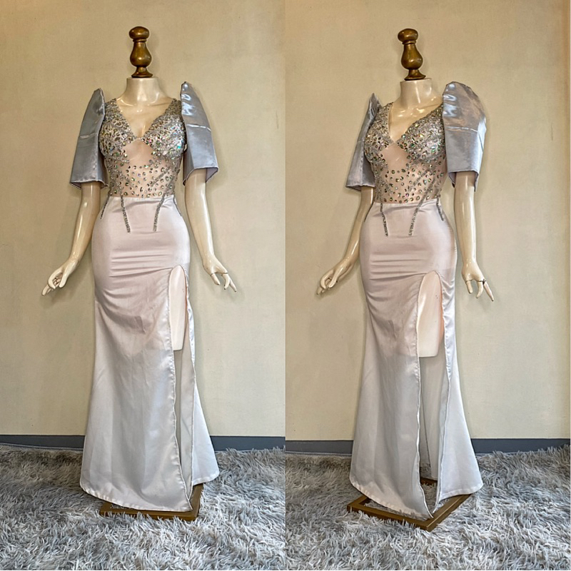 modern white/silver filipiniana detatchable sleeves | Shopee Philippines