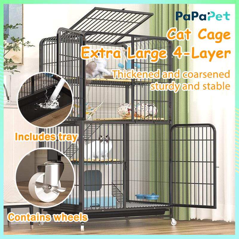 Cat Cage Big Cat Cage 4 Layer XXL Convenient Wheels Multi-Door Sturdy ...