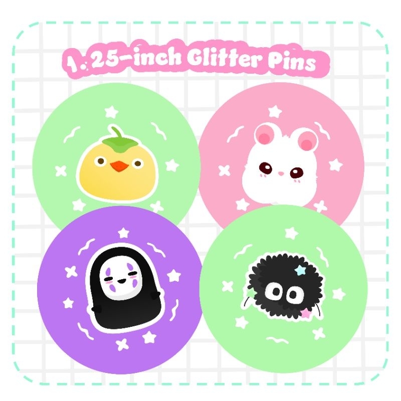 Studio Ghibli Spirited Away 1.25 inch Glitter Button Pins No Face ...