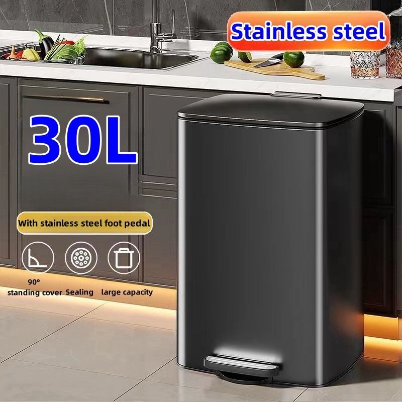 6L-30L Stainless square trash Bin with cover for room garbage can with ...
