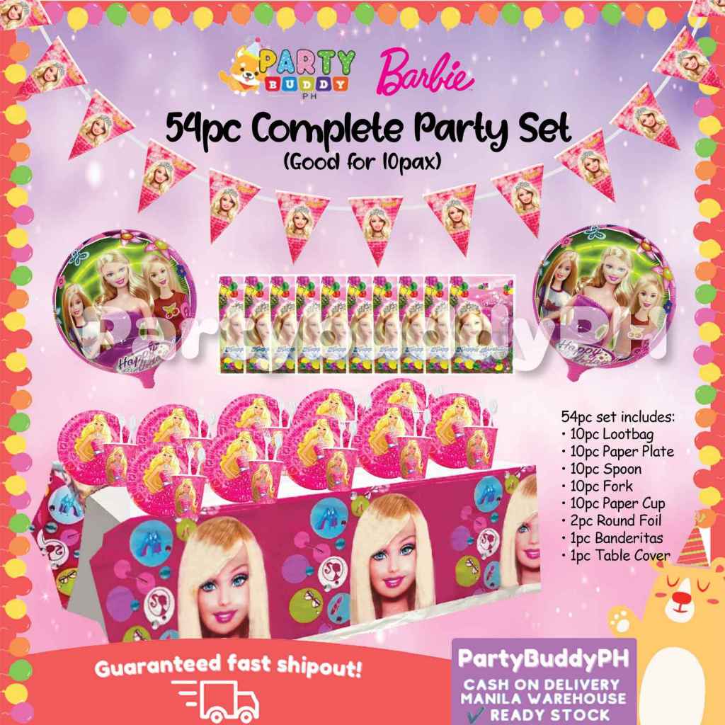 54pc Barbie Complete Package Set Spoon Fork Plate Cup Lootbag ...