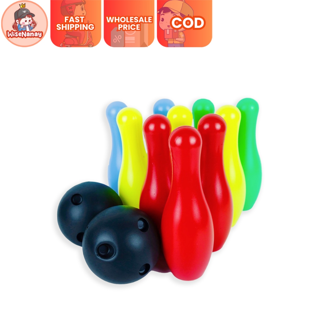WiseNanay 12-in-1 Bowling Pins & Ball #BS300 - Plastic Bowling Toy Set ...