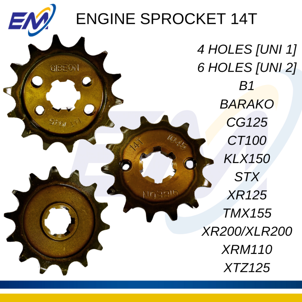 ENGINE SPROCKET 14T B1/BARAKO/CG125/XLR200/XR125/STX/CT100/TMX/XRM110 ...