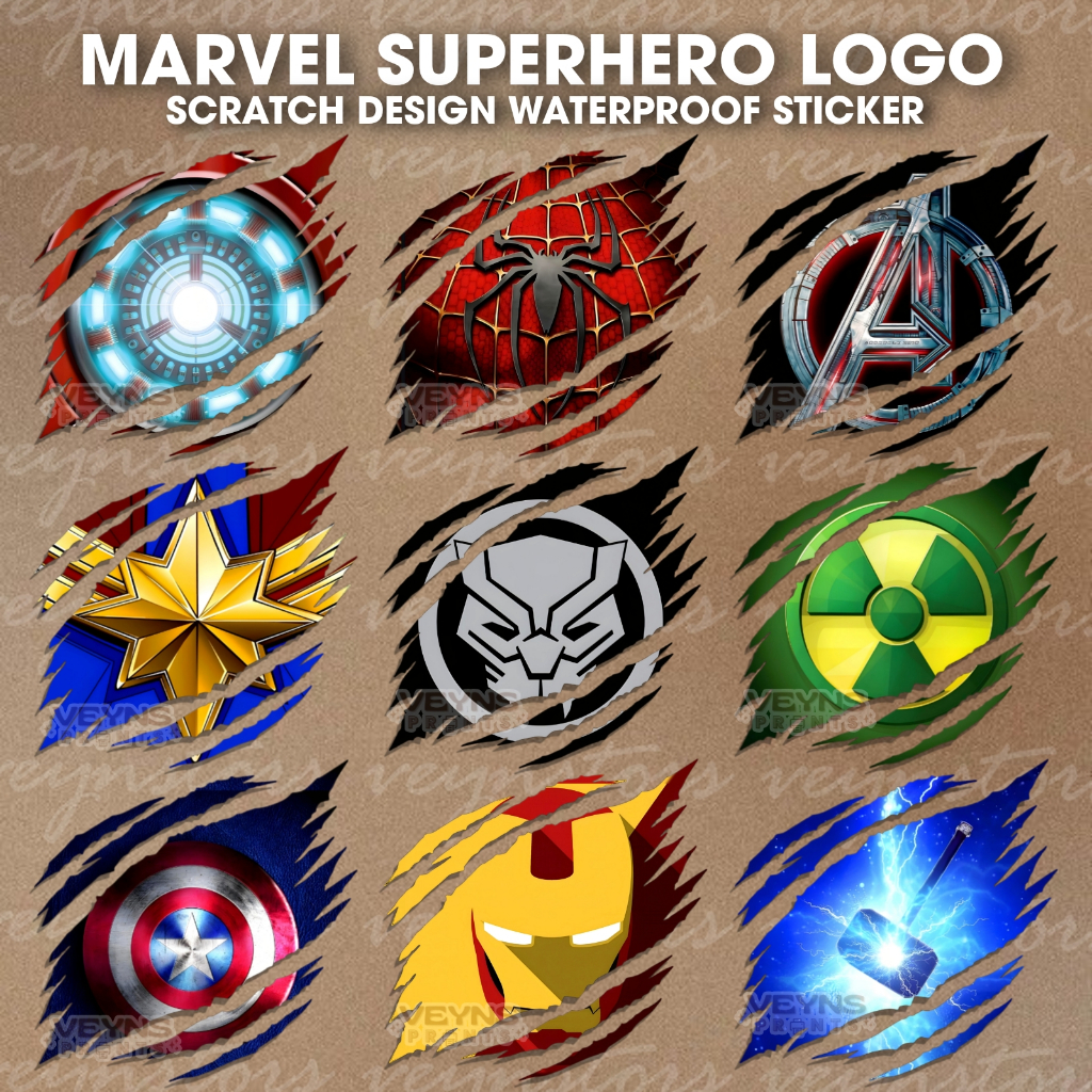 MARVEL SUPERHERO SPIDERMAN THOR AVENGERS LOGO SCRATCH DESIGN VINYL ...