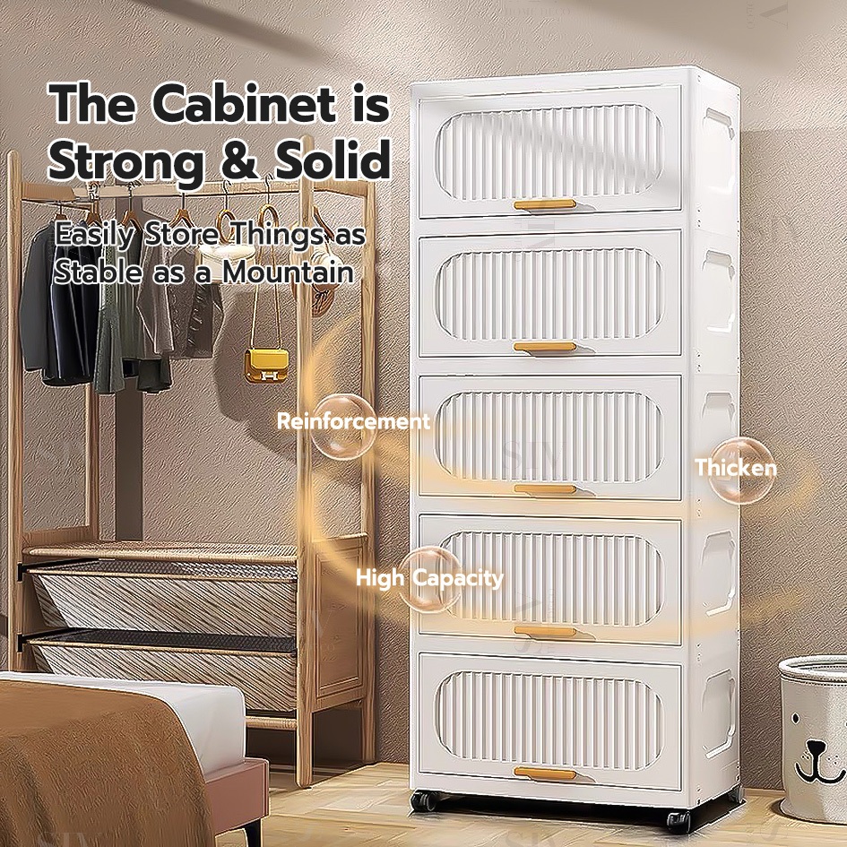 SIV 32-70cm Foldable Storage Cabinet With Flip Door Plastic Storage Box ...