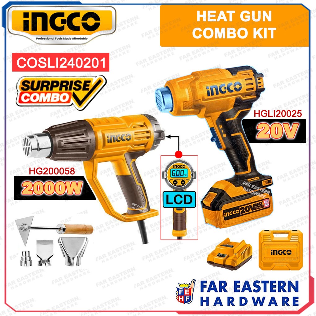 INGCO COMBO KIT Cordless Heat Gun 20V w/ Battery & Charger COSLI240201 ...