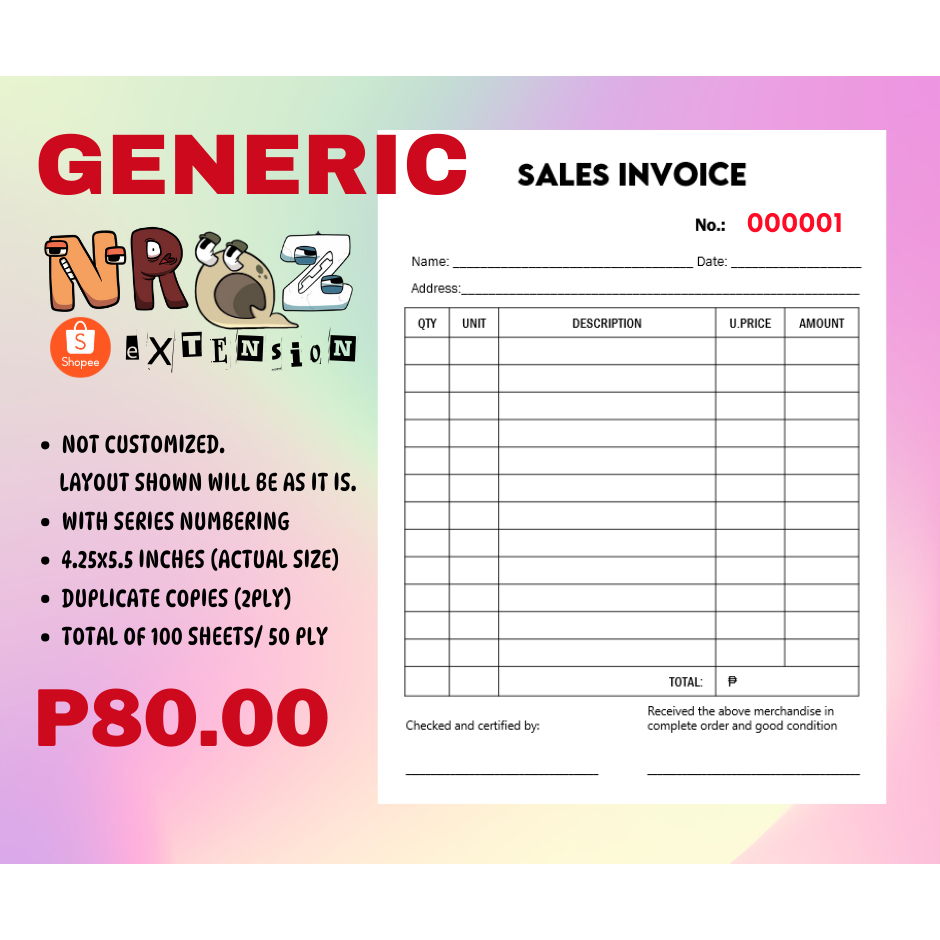 SALES INVOICE Carbonized -- Generic Only | Shopee Philippines