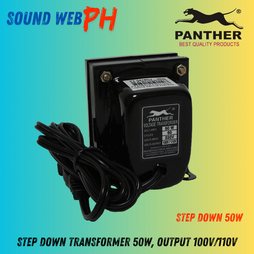 Panther 50W-DV Step Down Dual Voltage Transformer 50 Watts, Input 220VAC, Output 100V AC/110V AC ...