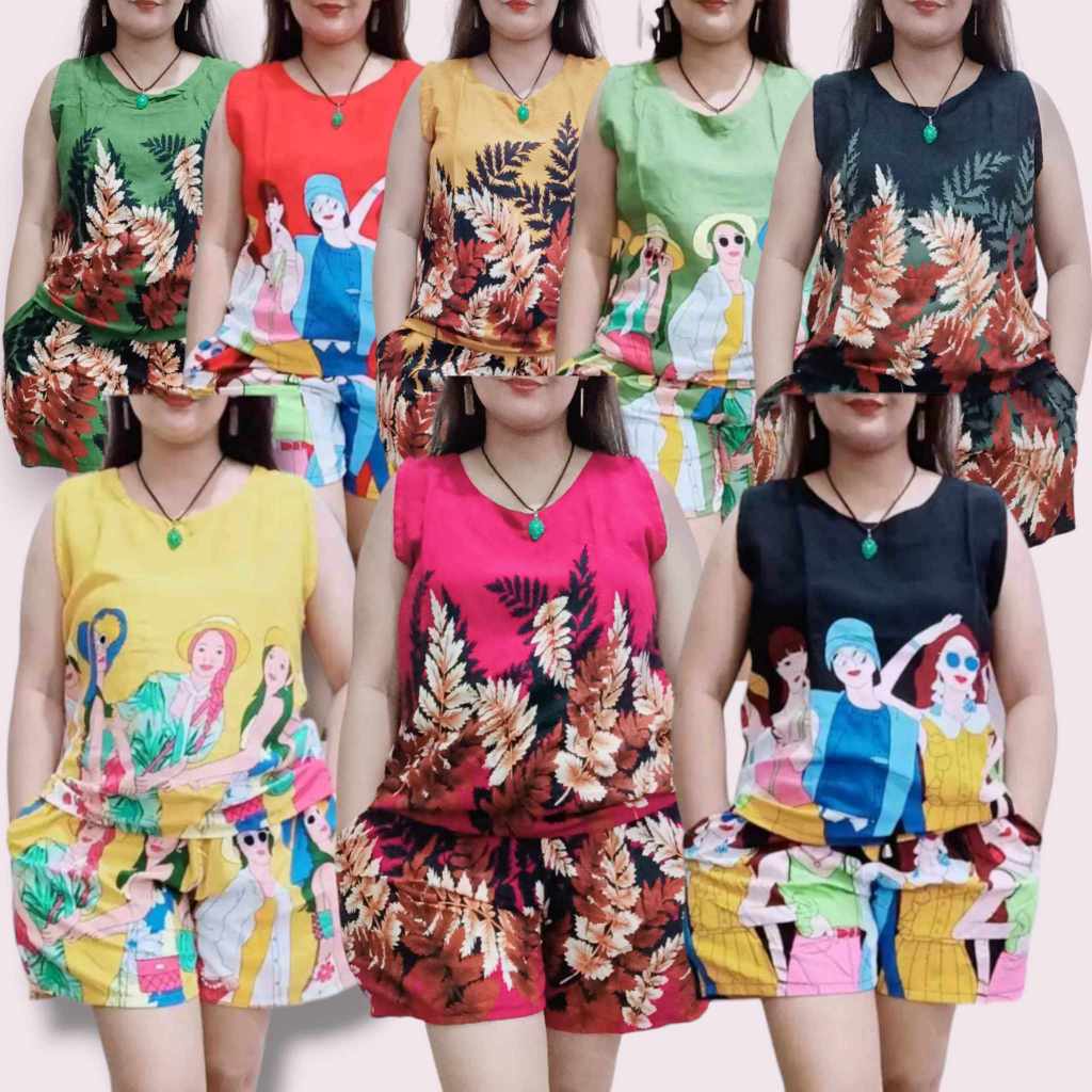 Cherry Challis Sleeveless BKK Senepa Quality Comfy Coords Terno with 2 ...