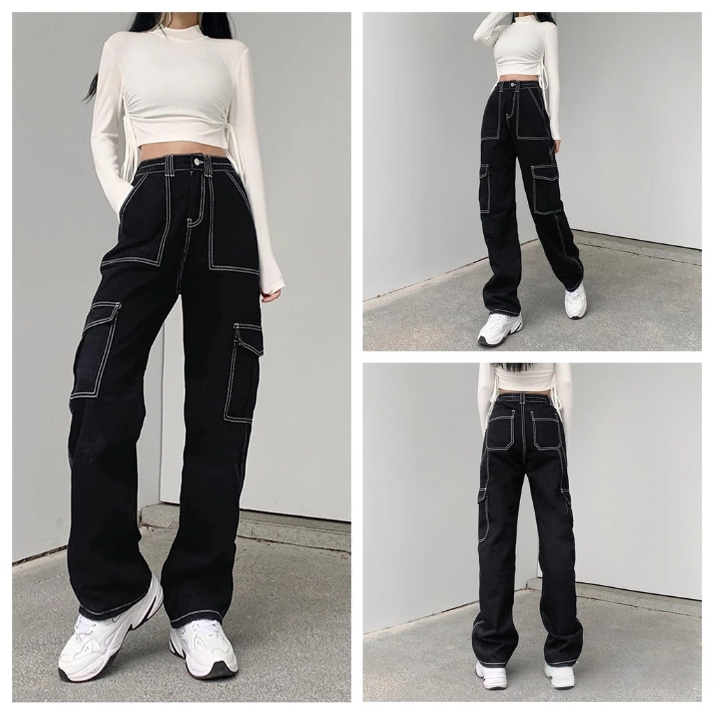 2024 new style 6 Pockets Jeans Cargo Pants Highwaist Baggy Casual ...